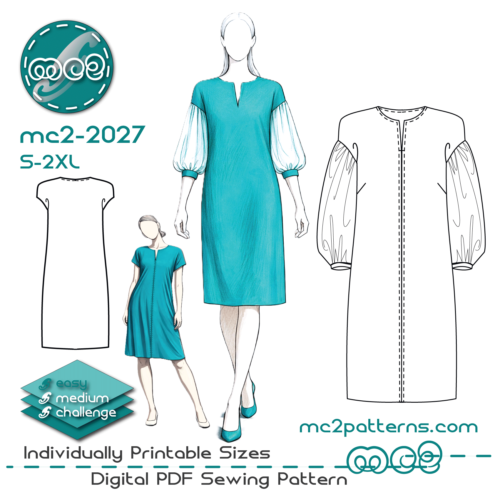 Shift Cocktail Dress, Optional Light Cropped Puff Sleeves / mc2-2027 ...