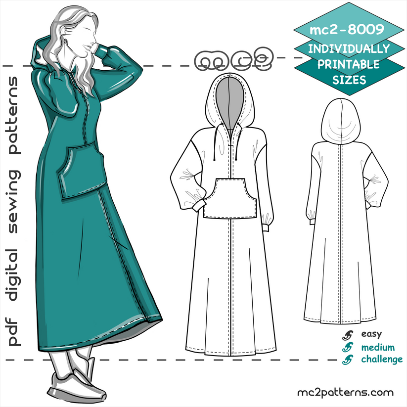 Maxi Lounging Dress, Hood, Kangaroo Pocket / mc2-8009 – MC2patterns