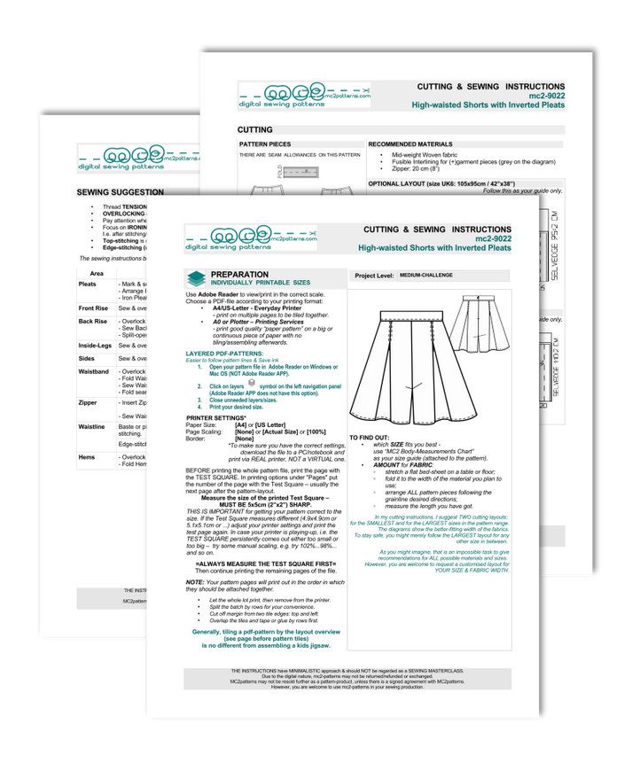 High-waist Flared Shorts, Inverted Pleats / mc2-9022 – MC2patterns